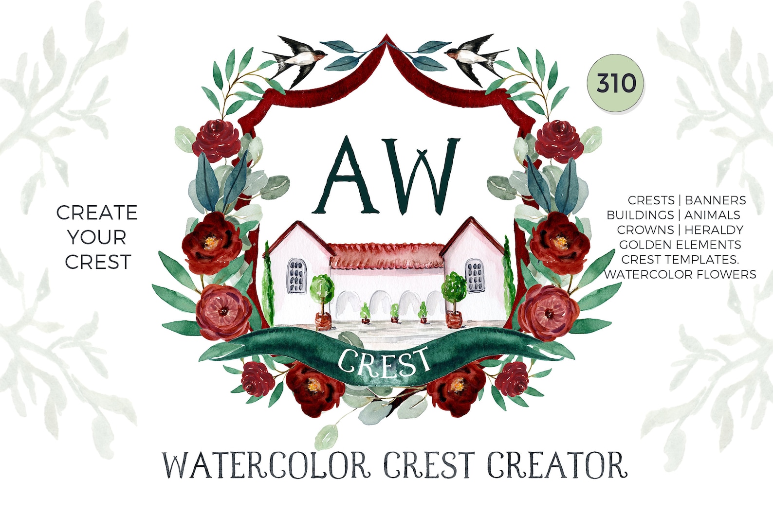 Watercolor Crest Creator. DIY Wedding Crest Clipart. Bespoke - Etsy