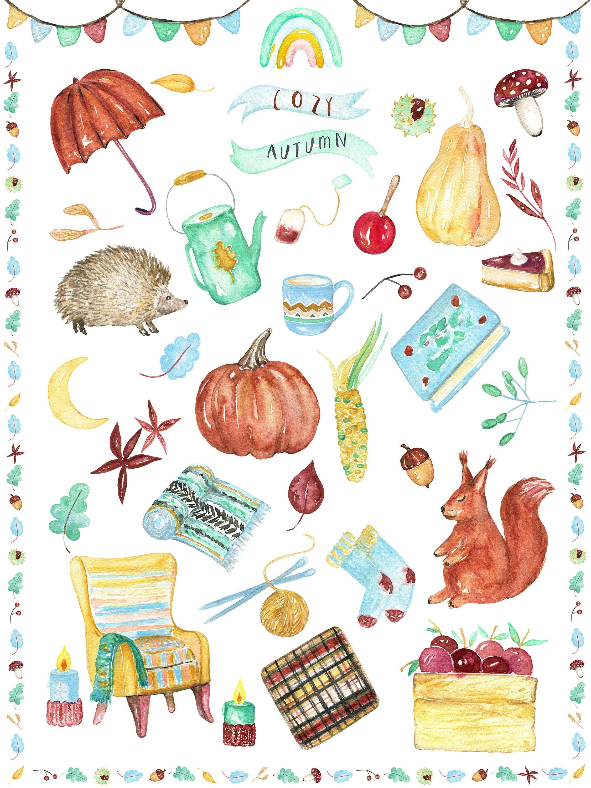 Cozy Autumn Watercolor Clipart Thanksgiving Clipart - Etsy