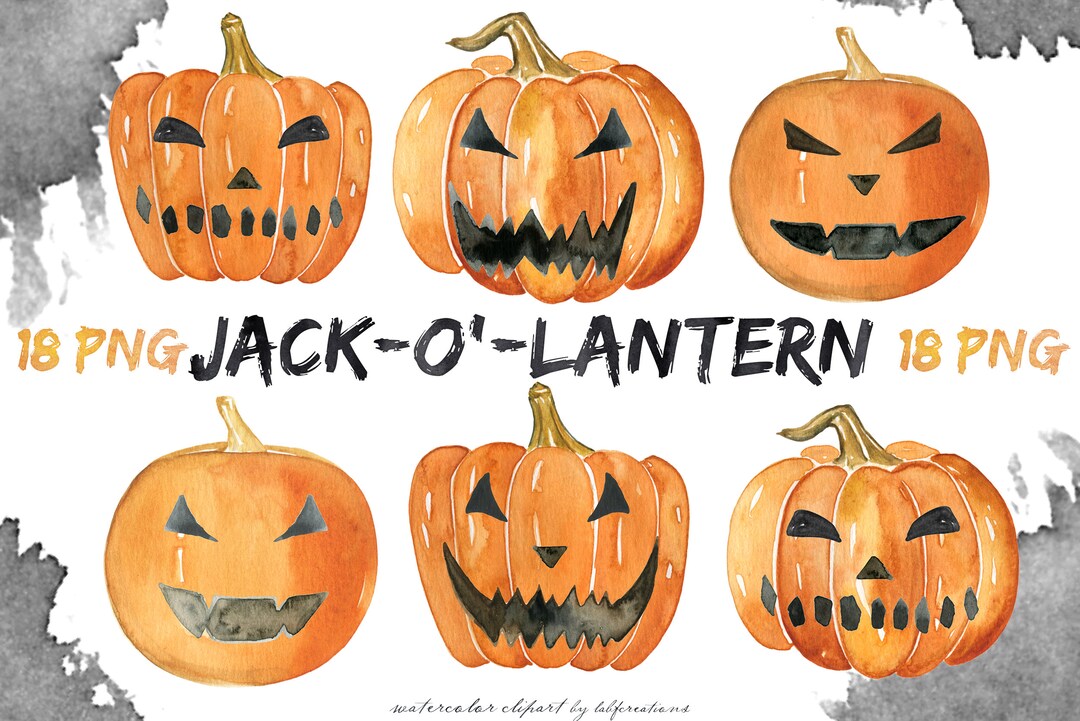 Halloween Watercolor Pumpkin Clipart, Jack O Lanterns, Fall Graphics ...