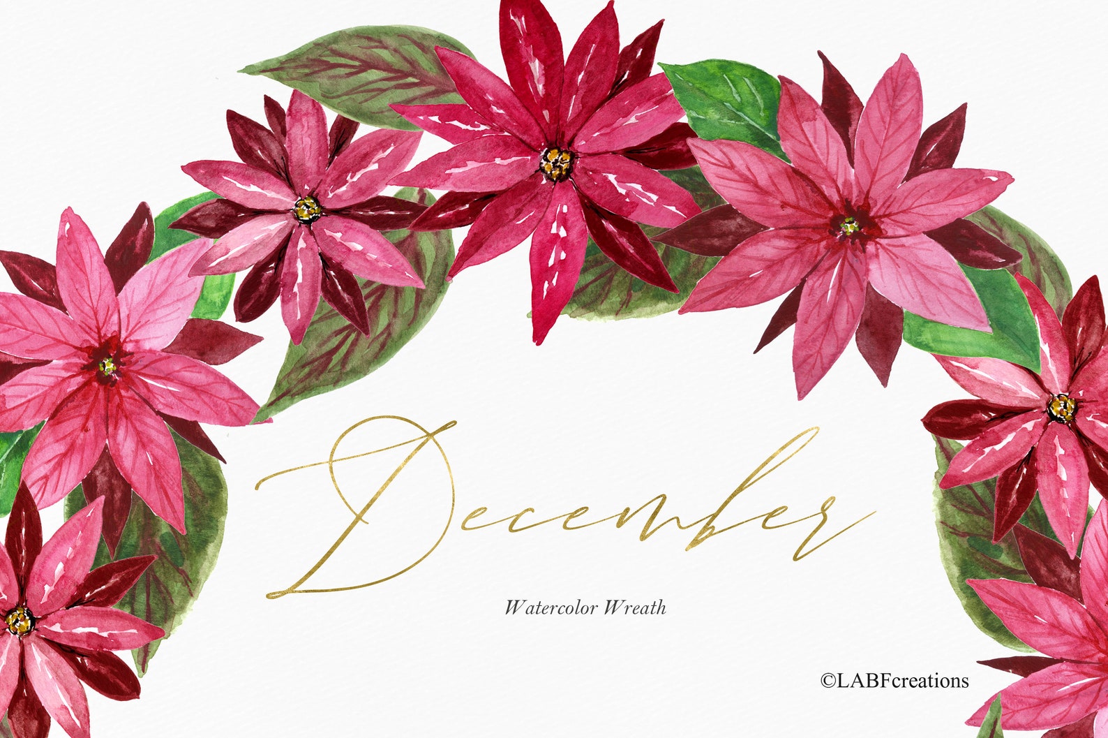 December. Watercolor Wreath. Watercolour Flowers Clipart Hand - Etsy