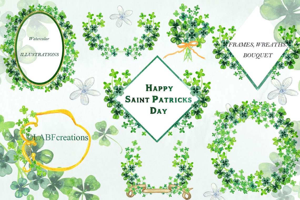 St Patricks Day Watercolor Clip Art. Shamrocks. St Patricks Clipart - Etsy