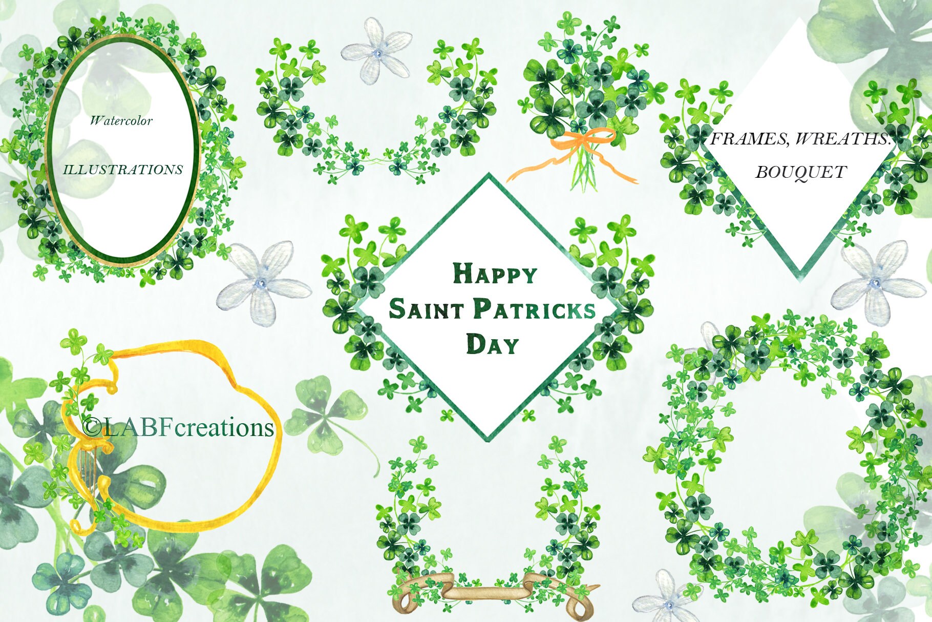 St Patricks Day Watercolor Clip Art. Shamrocks. St Patricks | Etsy