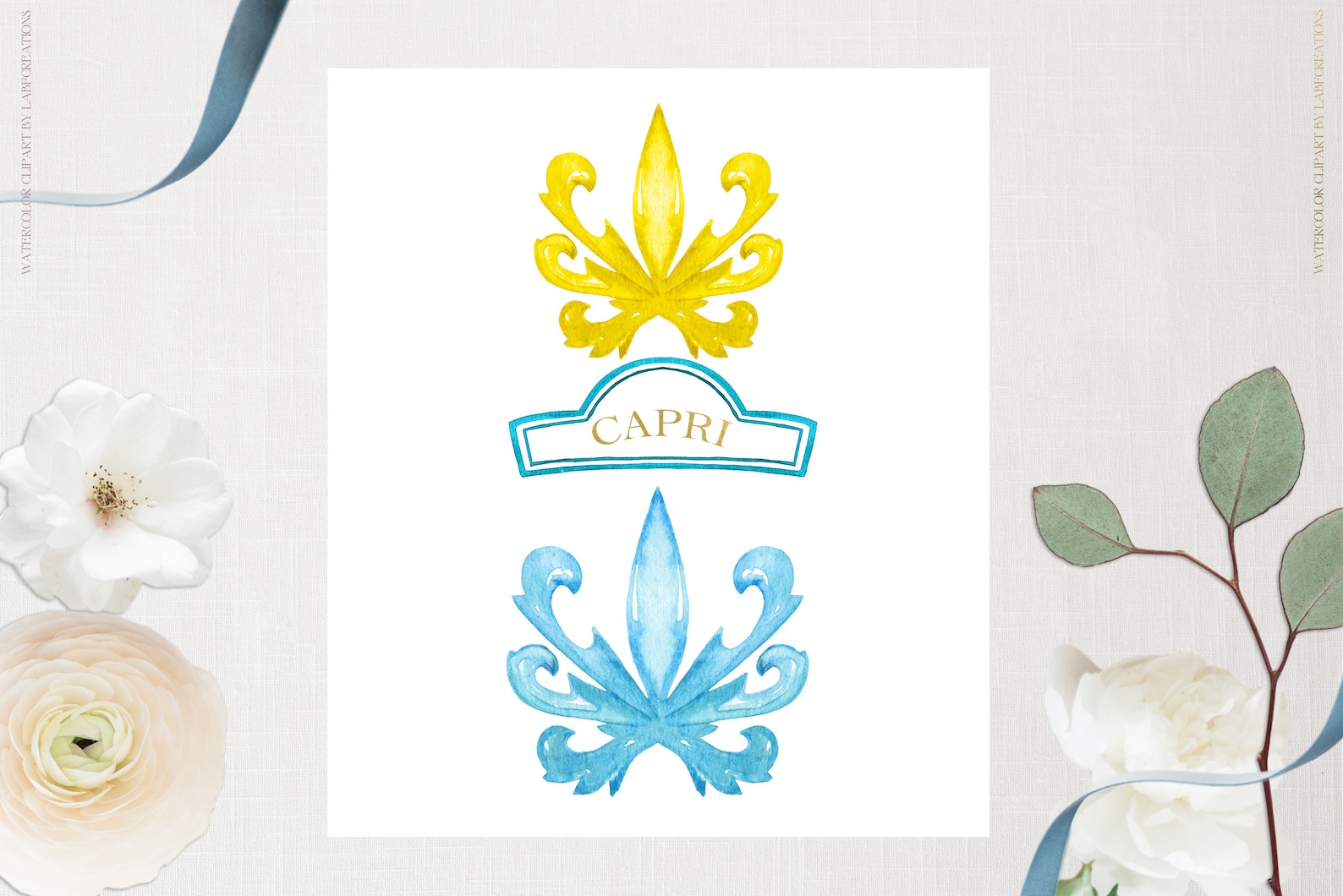 Capri Italy FLORAL Elements Diy Watercolor Clipart. Pink - Etsy