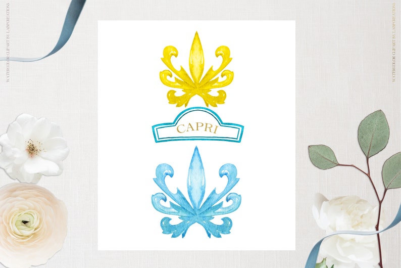 Capri Italy FLORAL Elements Diy Watercolor Clipart. Pink - Etsy