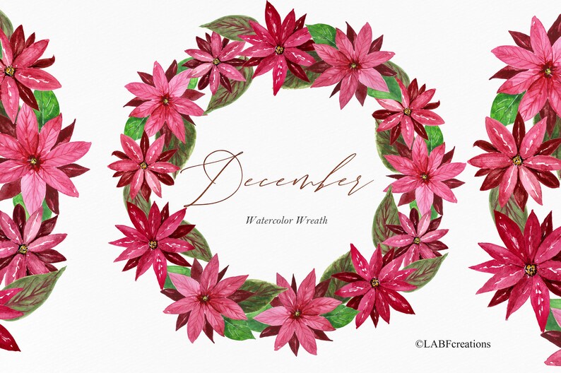 December. Watercolor Wreath. Watercolour Flowers Clipart Hand - Etsy