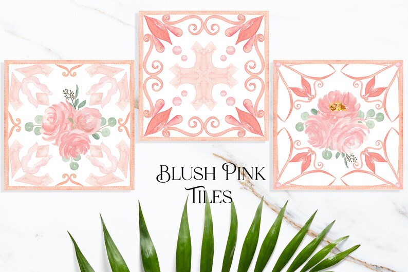 Watercolor Tiles -blush Pink and Roses Tiles - Watercolor Italian ...