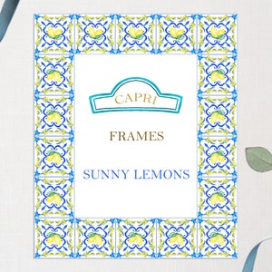 Lemon FRAMES Capri Italy Wedding Watercolor Clipart. Lemons and Blue ...