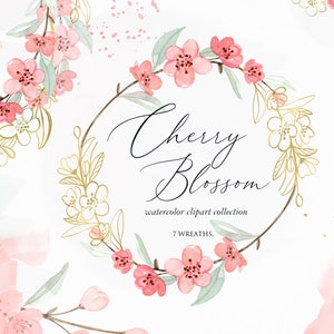 Cherry Blossom. Wreaths. Cherry Branches. Watercolor Floral Clip Art ...