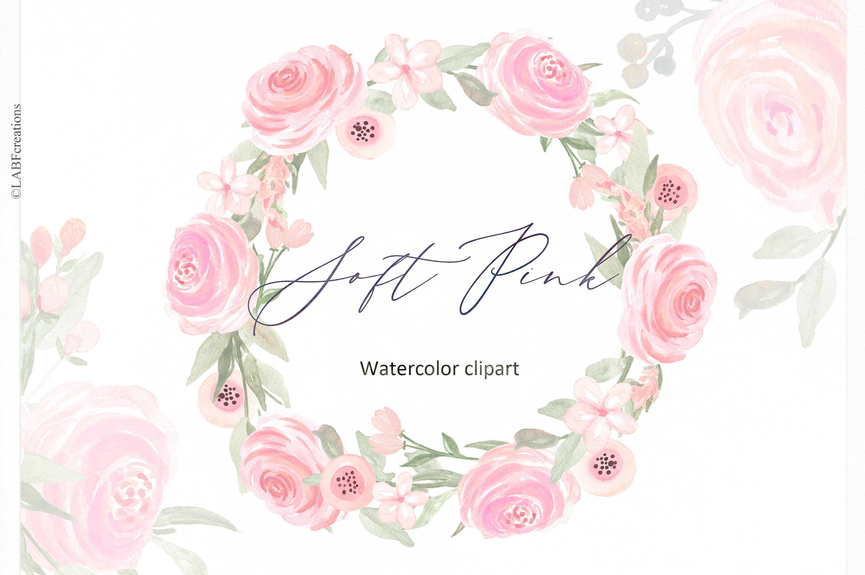 Soft Pink Watecolor Flowers Clip Art. Soft Pink Wreath , Bouquets ...
