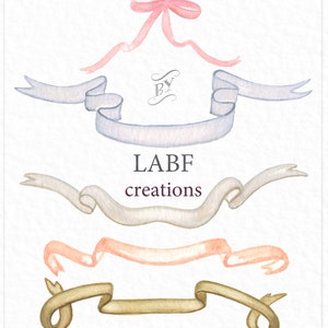 Watercolor Crest, Banner & Bow. Watercolor Clip Art. Wedding Crest ...