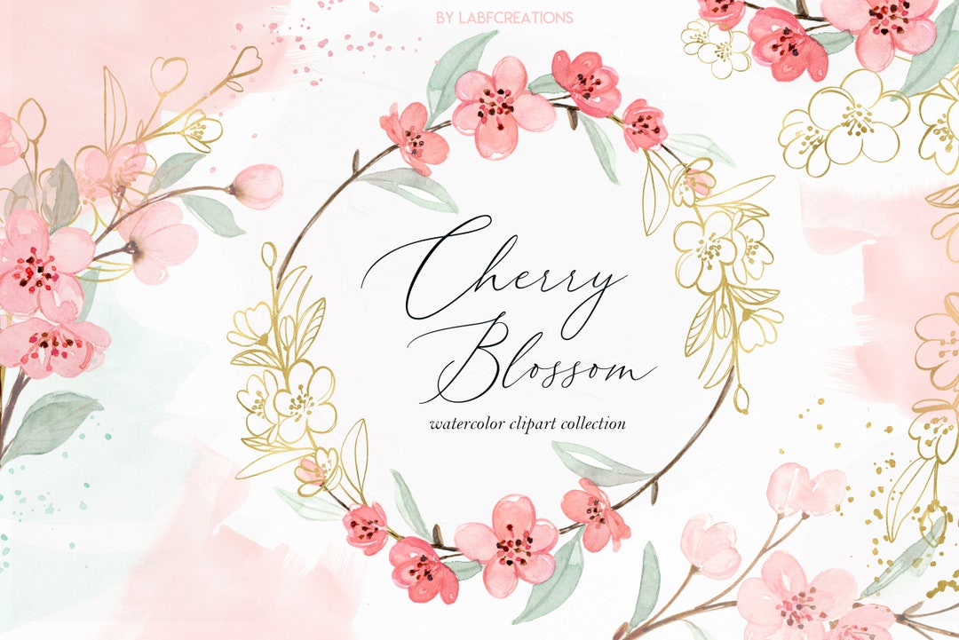 Cherry Blossom. Wreaths. Cherry Branches. Watercolor Floral Clip Art ...