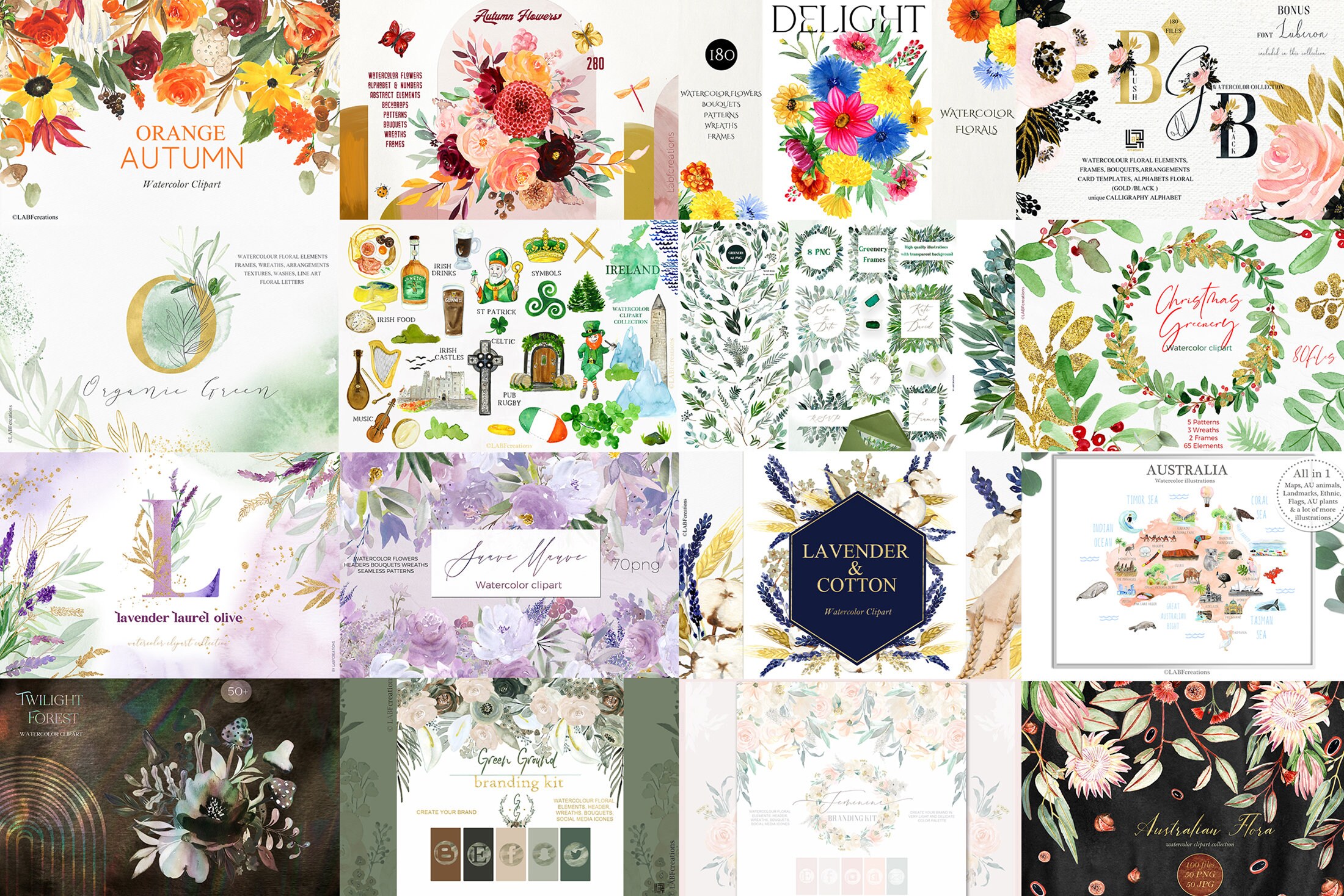 BUNDLE 7500 in 1 Watercolor Clip Art Bundle. 85 Collections - Etsy