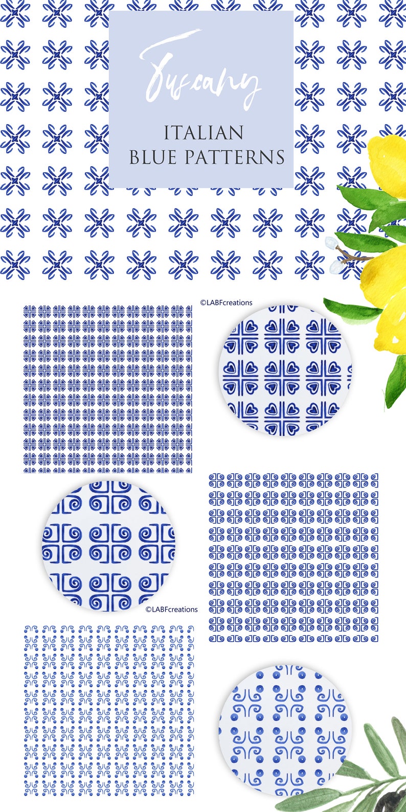 Italian TILE patterns & Seamless patterns. Sicilian blue tile | Etsy