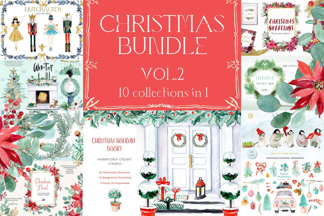Christmas Clipart. Christmas Bundle. 10 Collections in 1. Watercolor ...