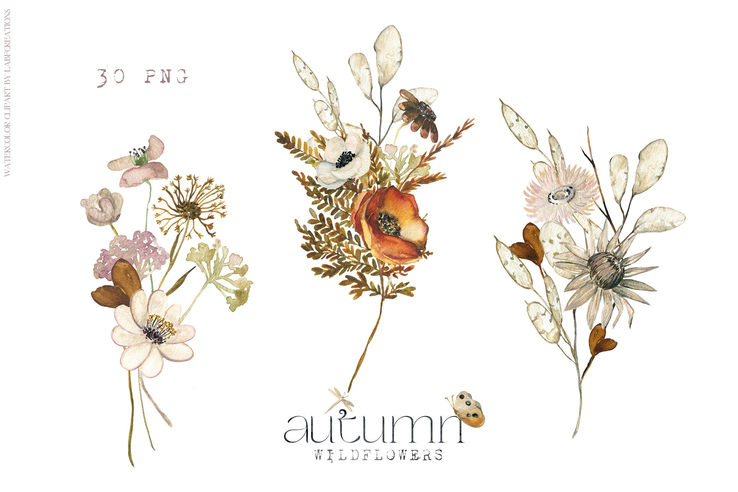 Autumn Wildflowers. 30 Bouquets. Rust Beige Fall FLOWERS. - Etsy
