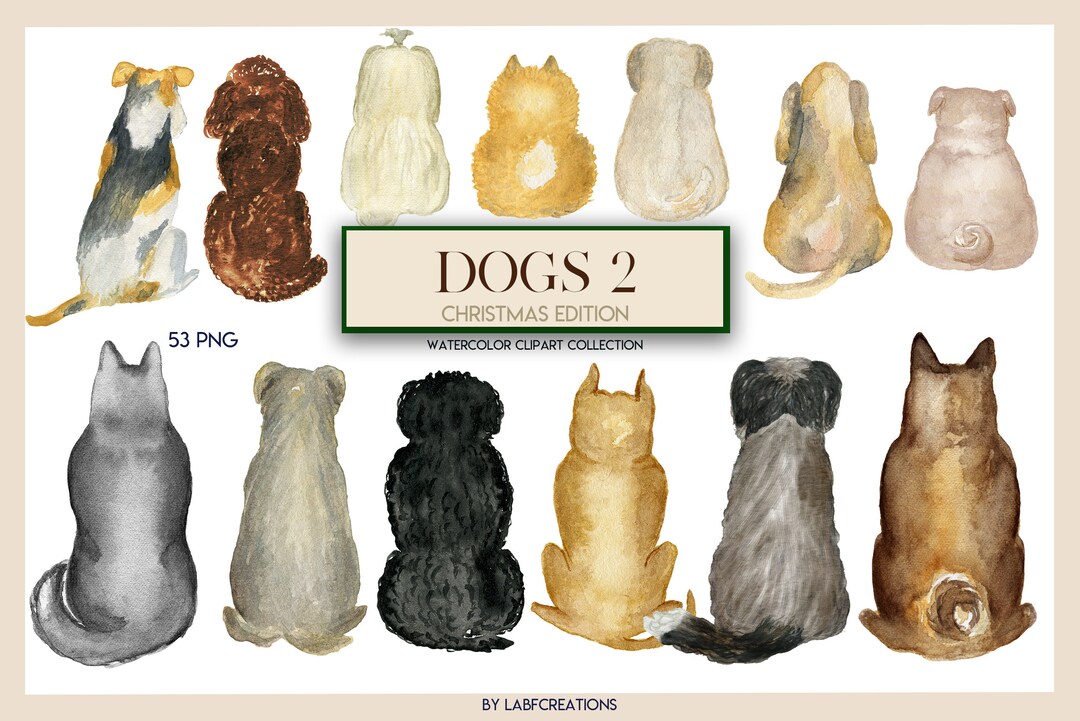 Dogs Watercolor Clipart, Dog Clipart. Accessories for Dogs, Backs of ...