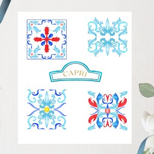 Watercolor TILES Capri Italy Wedding Lemons and Blue Tiles - Etsy