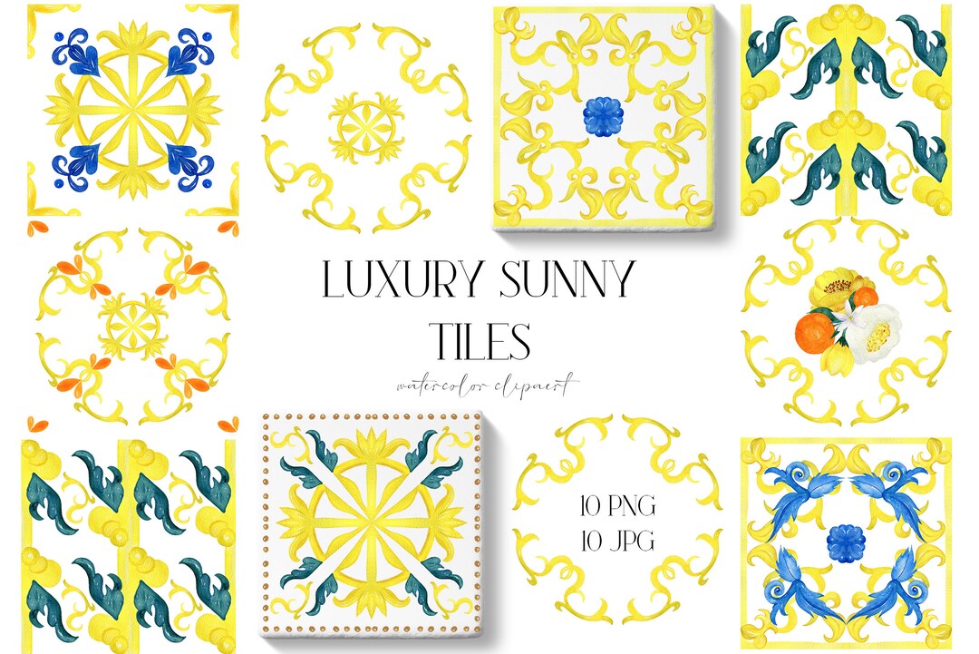 Watercolor Tiles -luxury Sunny Tiles - Watercolor Mediterranean ...