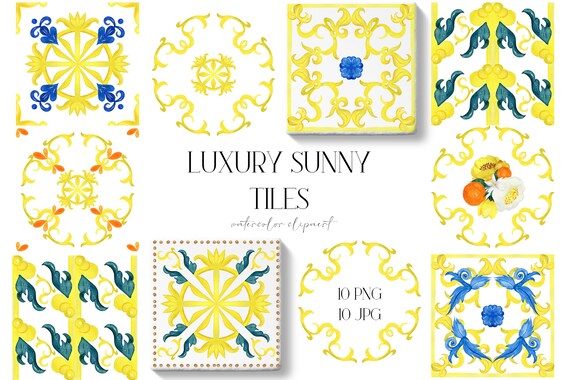 Watercolor Tiles luxury Sunny Tiles Watercolor | Etsy