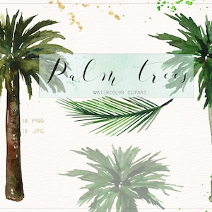 Palm TREES. Watercolor Clip Art. Digital Watercolours Clipart Hand ...