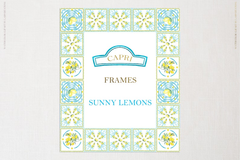 Lemon FRAMES Capri Italy Wedding Watercolor Clipart. Lemons - Etsy