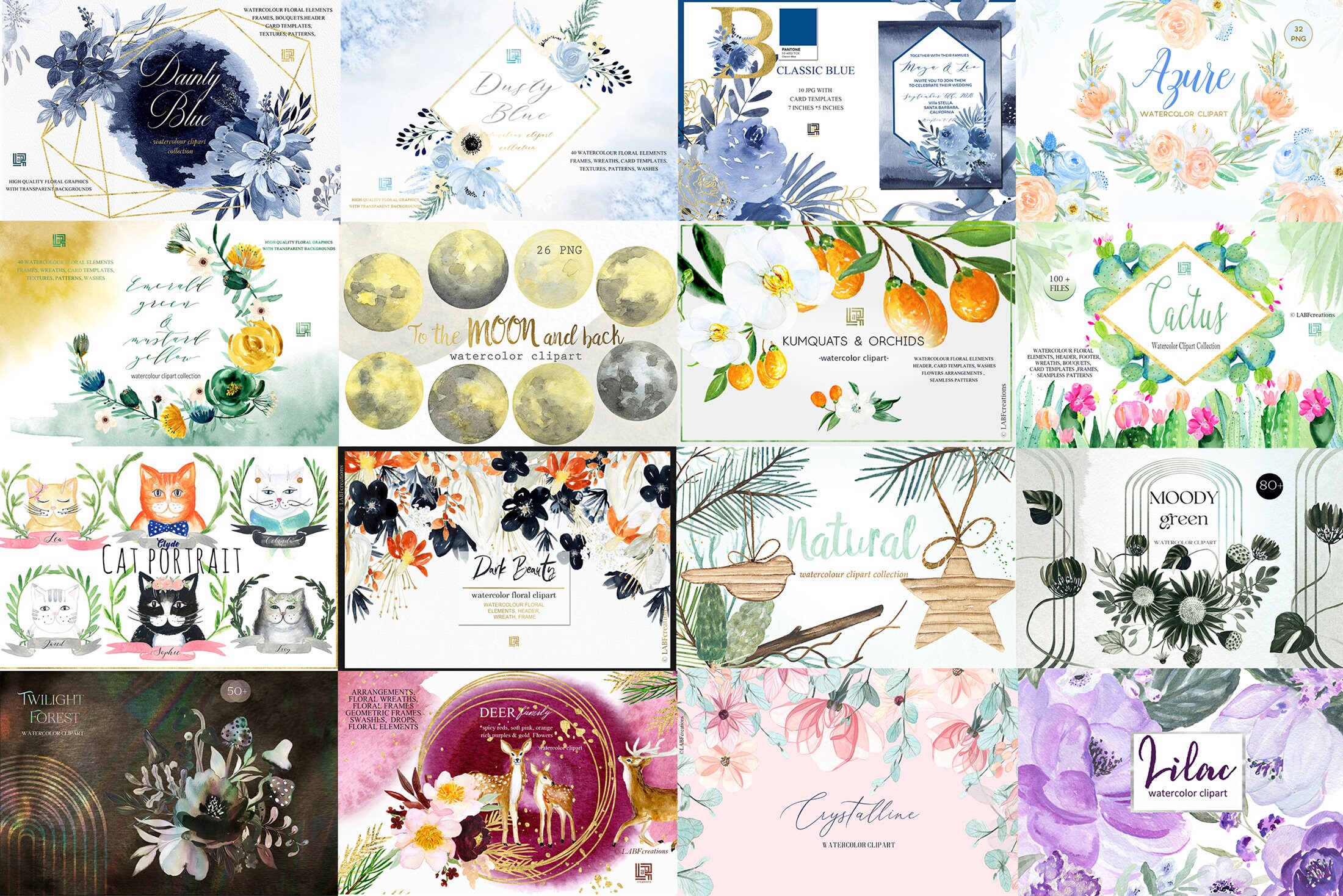 BUNDLE 7500 in 1 Watercolor Clip Art Bundle. 85 Collections - Etsy