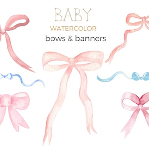 Watercolor Bows and Banners Clipart. Baby Shower. Nursery Art. Kids ...