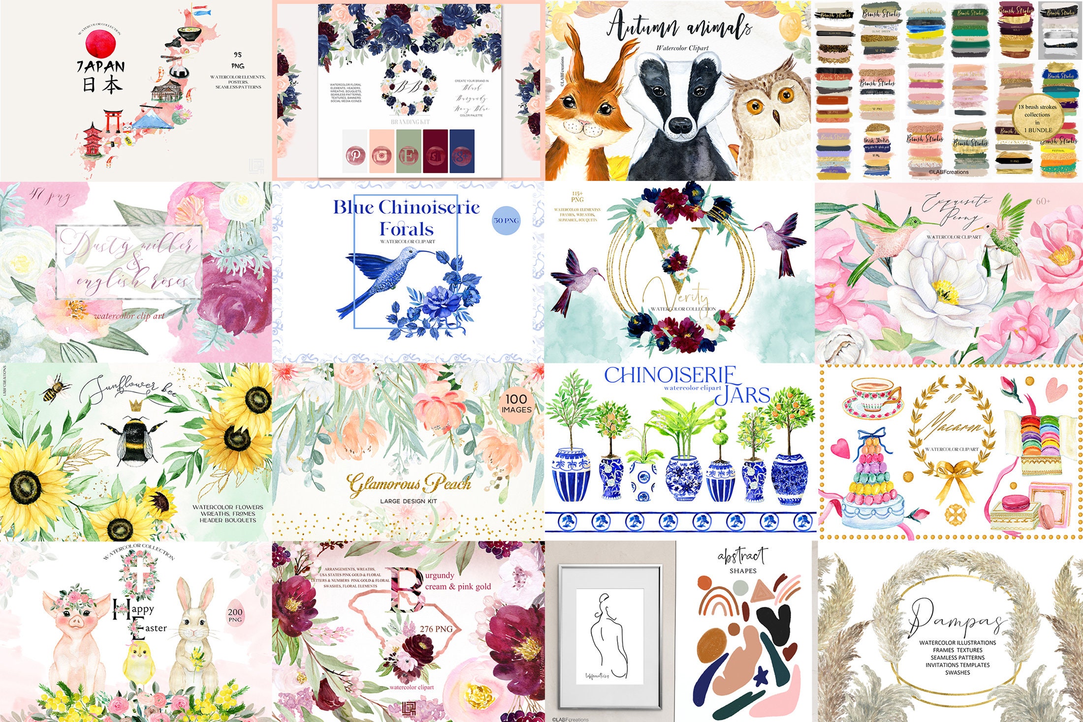 BUNDLE 7500 in 1 Watercolor Clip Art Bundle. 85 Collections | Etsy