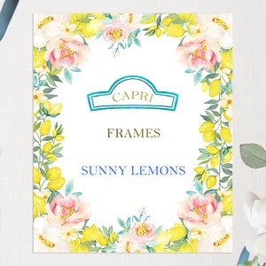 Lemon FRAMES Capri Italy Wedding Watercolor Clipart. Lemons and Blue ...