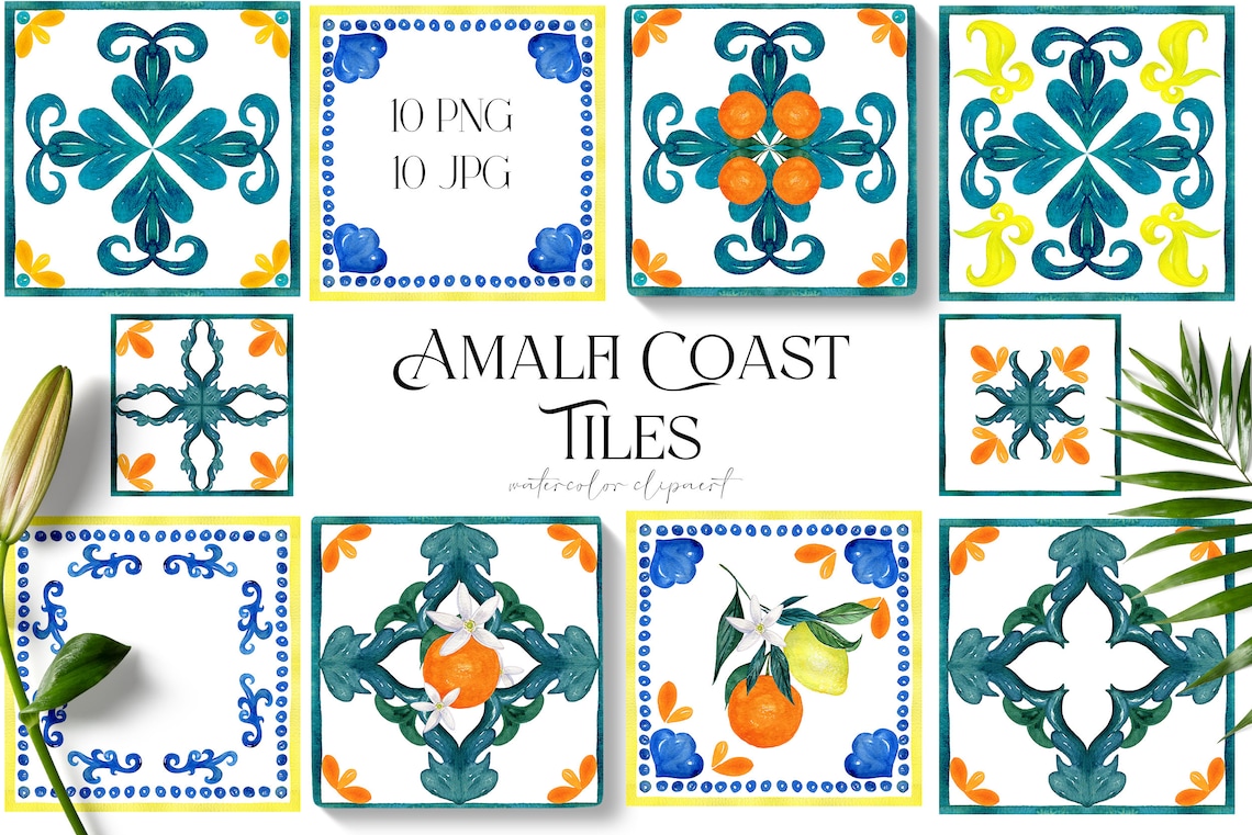 Watercolor Tiles amalfi Coast Tiles Watercolor | Etsy