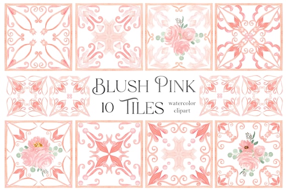 Watercolor Tiles blush Pink and Roses Tiles Watercolor - Etsy
