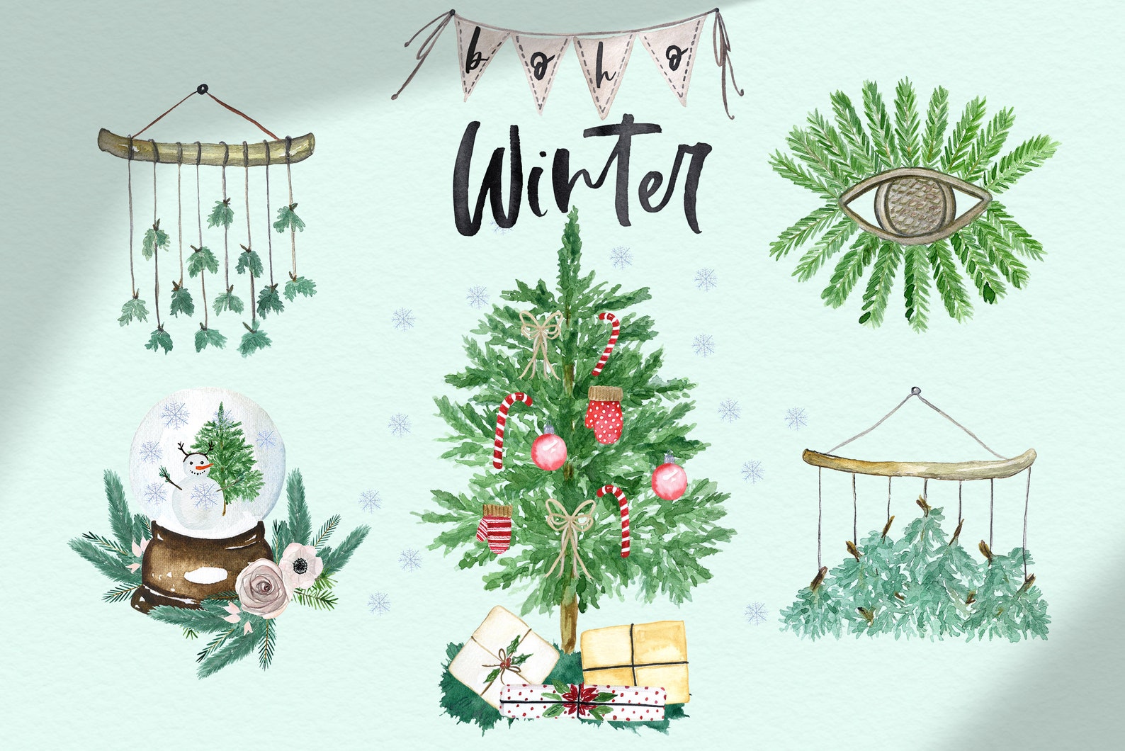 Boho Winter Watercolor Clipart | Christmas Watercolor Clipart | Winter ...