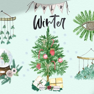 Boho Winter Watercolor Clipart | Christmas Watercolor Clipart | Winter ...