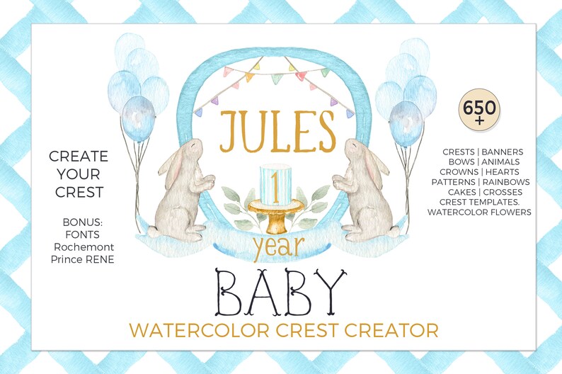 Watercolor Baby Crest Creator. Baby Crest Clipart Bespoke - Etsy