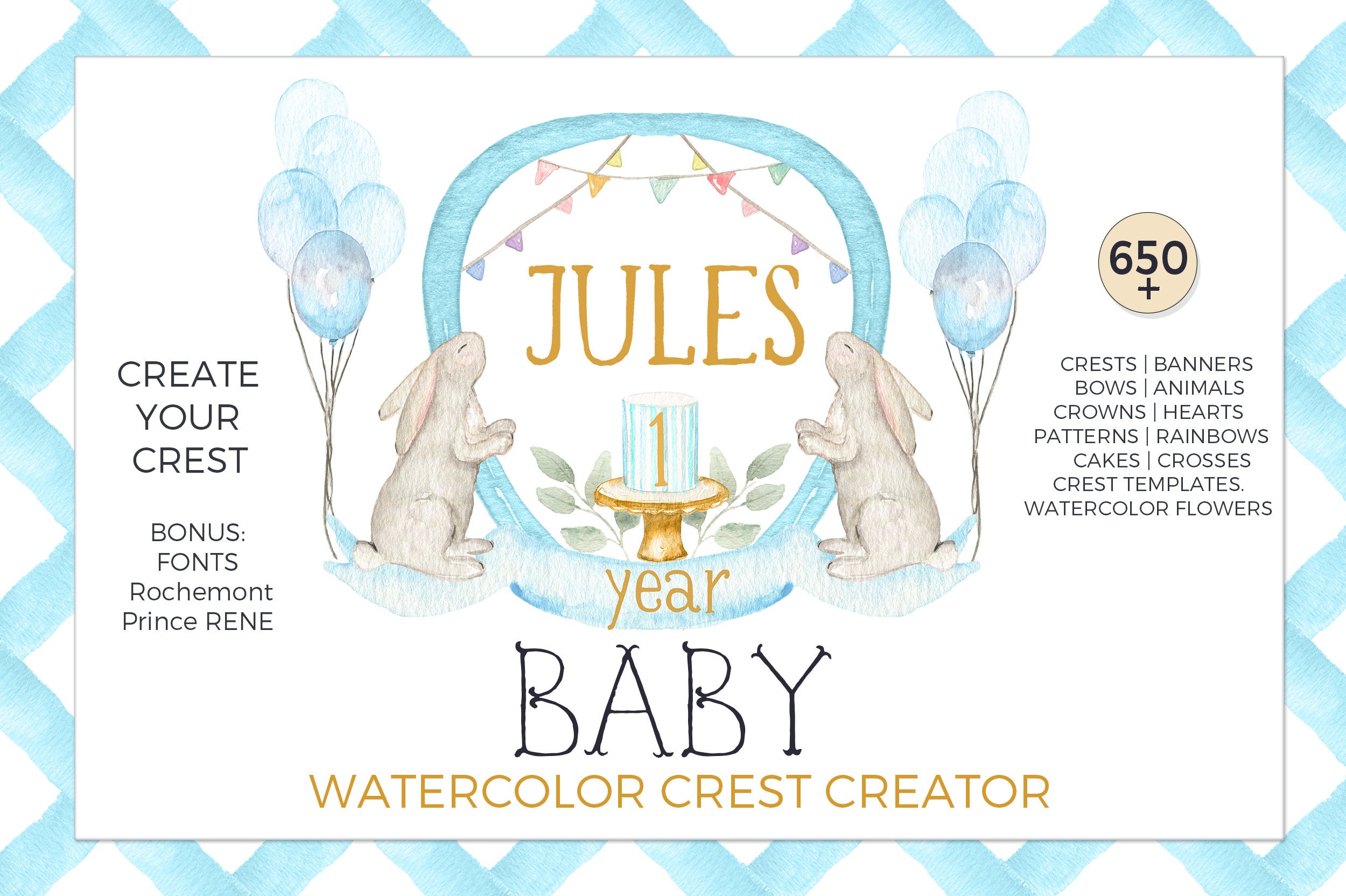 Watercolor Baby Crest Creator. Baby Crest Clipart Bespoke - Etsy