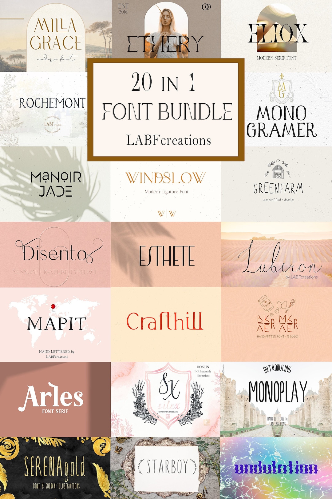 Font Bundle Labfcreations 20 Fonts in 1. Modern Fonts - Etsy