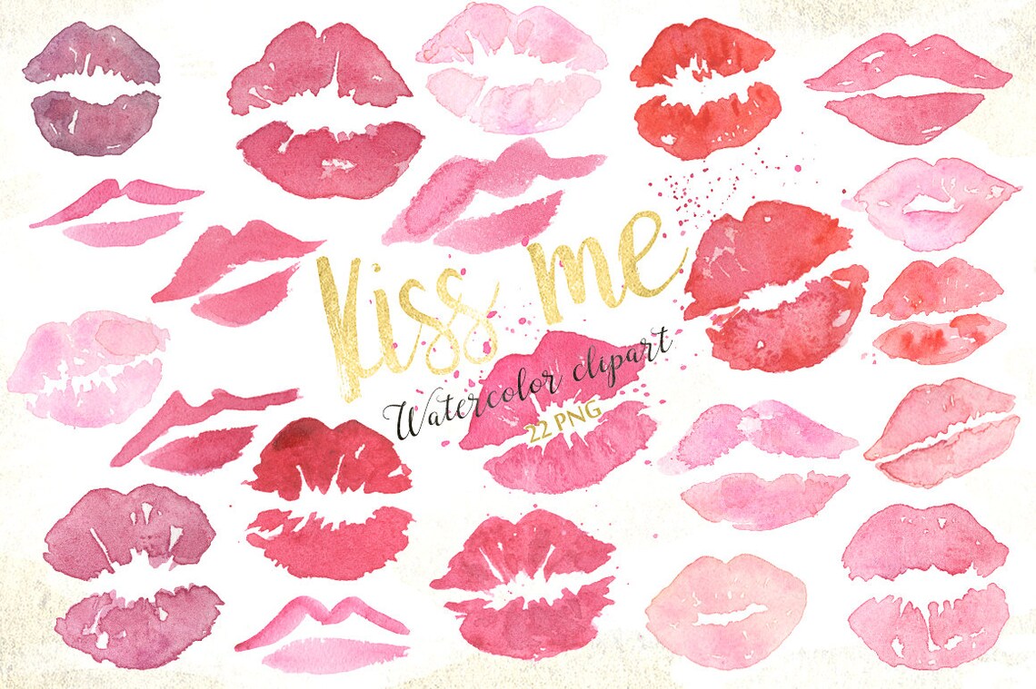 Kisses Watercolor Clipart Lips Print Clipart Hand Drawn. - Etsy