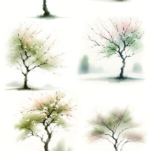 Spring Cherry Trees PNG. Watercolor Clipart. Digital PNG - Etsy
