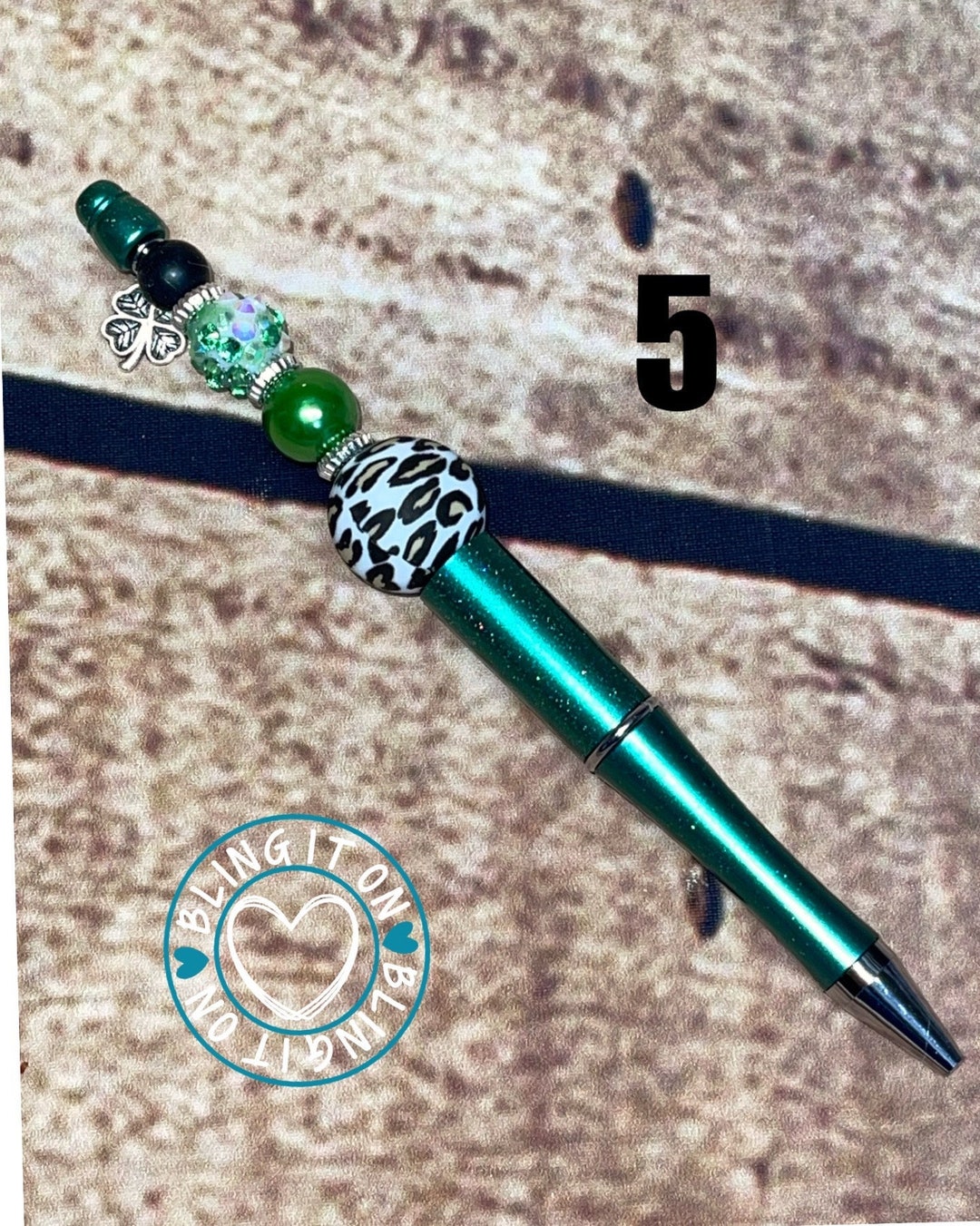 Beautiful Leopard and Shamrock Style Beaded Pen Black Ink St Patrick's ...
