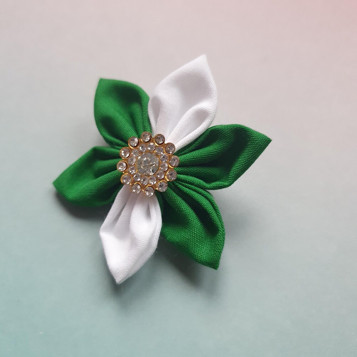 Nigeria Fabric Flower Pin Badge Brooch With Rhinestones. Nigerian Flag ...