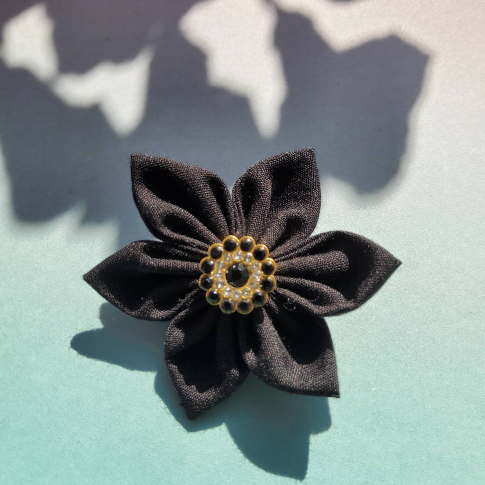Full Black Flower Fabric Pin Badge Brooch - Etsy