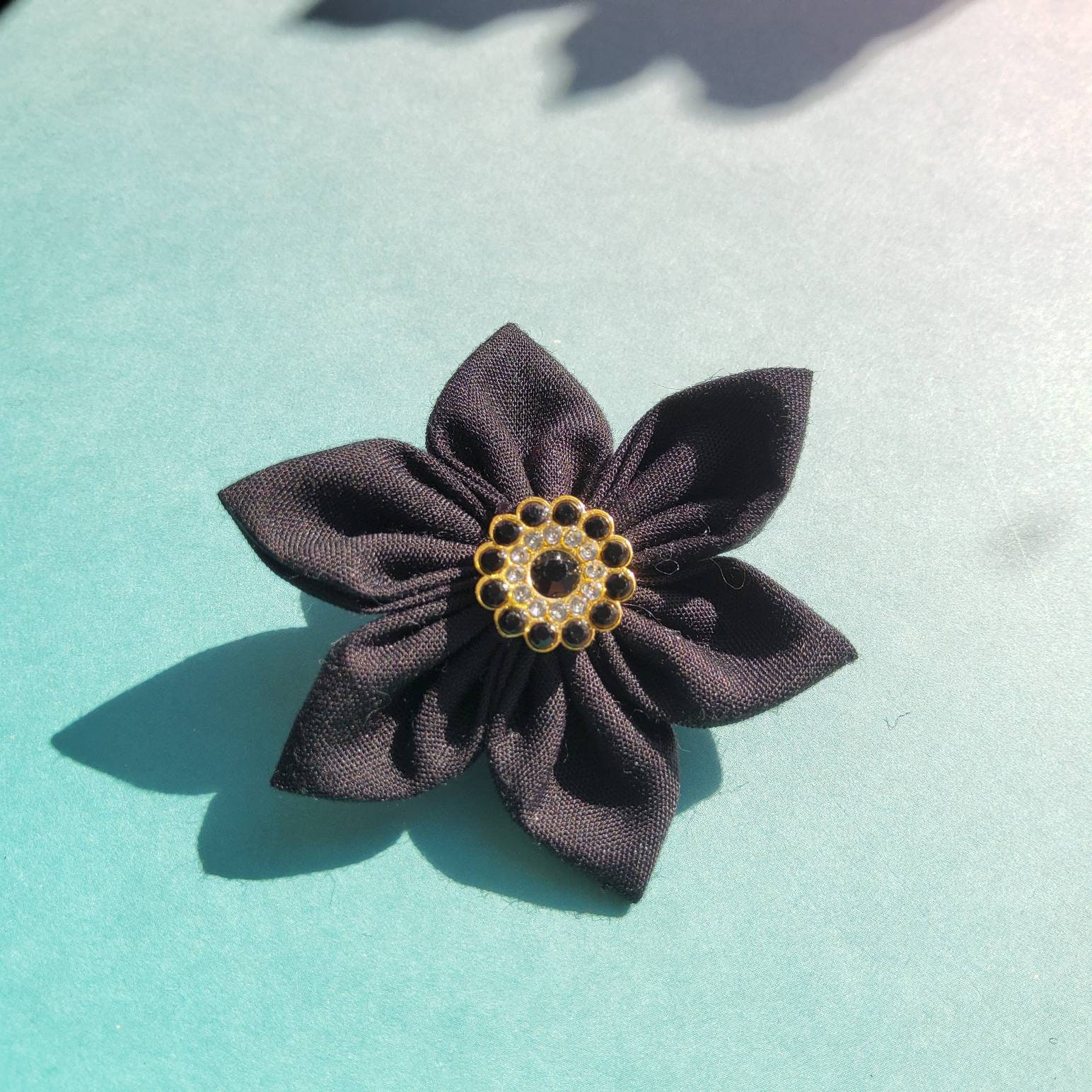 Full Black Flower Fabric Pin Badge Brooch - Etsy