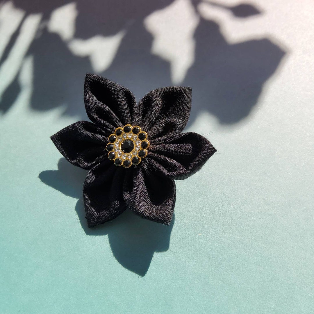 Full Black Flower Fabric Pin Badge Brooch - Etsy