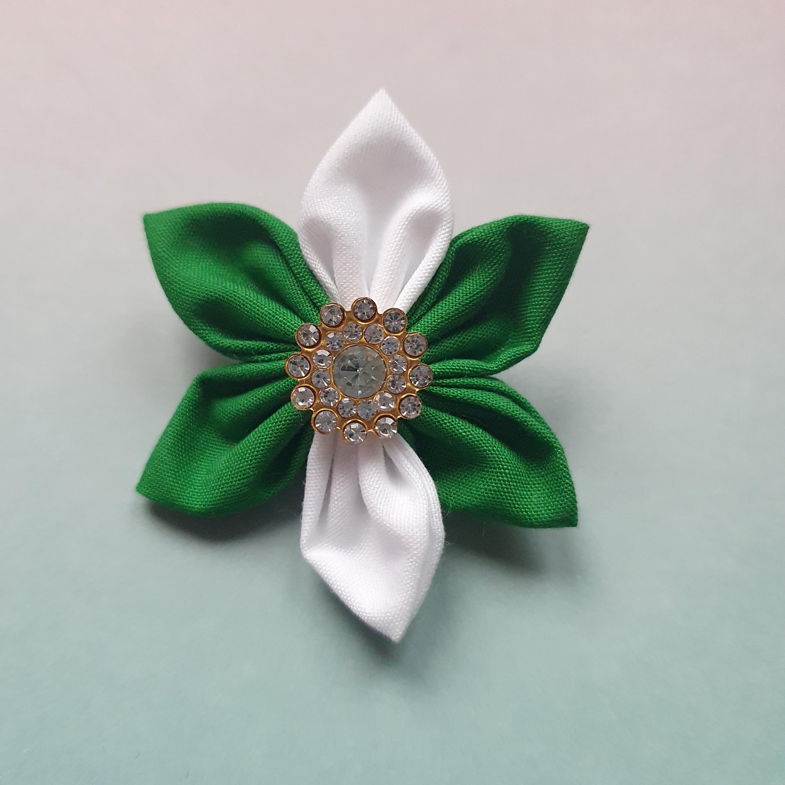Nigeria Fabric Flower Pin Badge Brooch With Rhinestones. Nigerian Flag ...