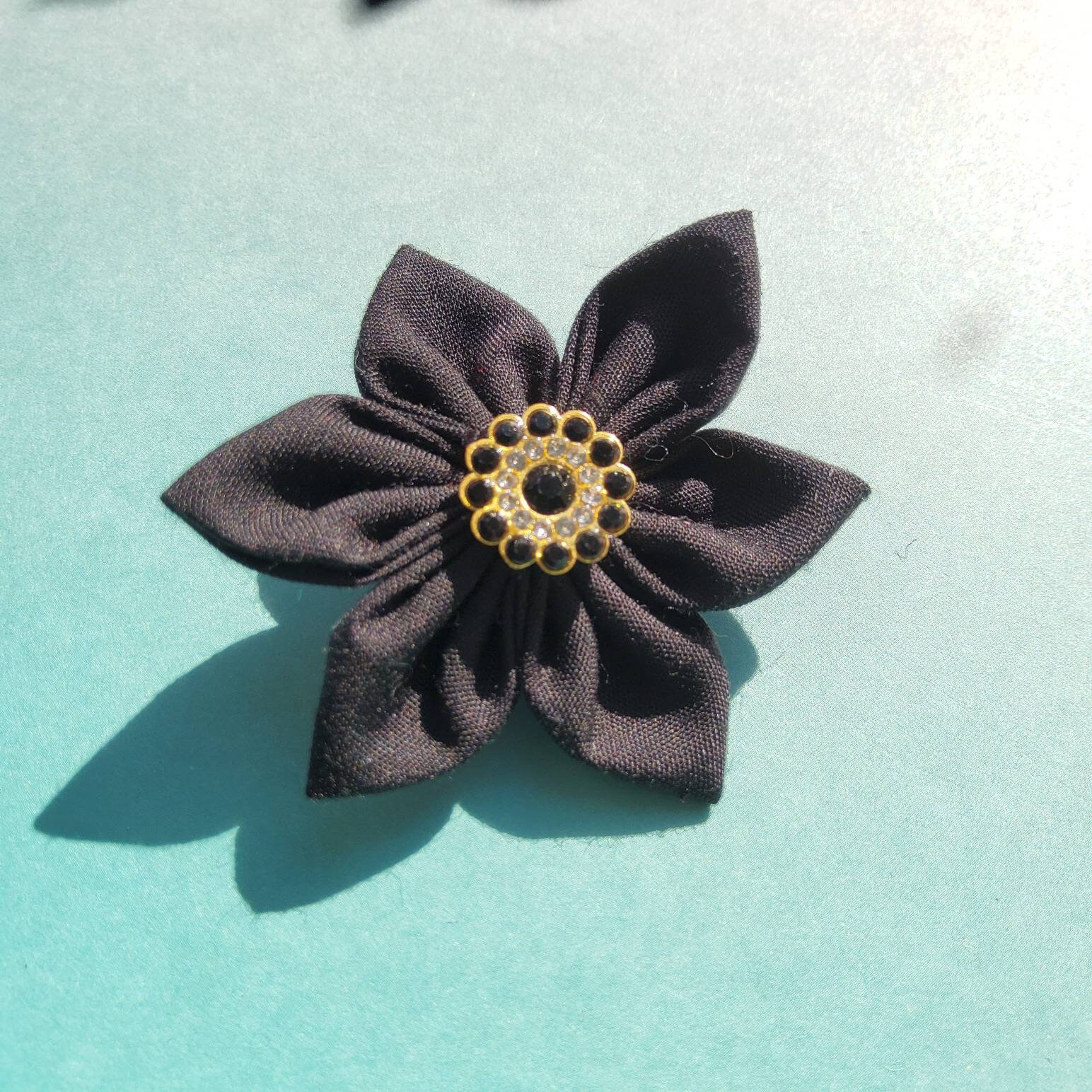 Full Black Flower Fabric Pin Badge Brooch - Etsy