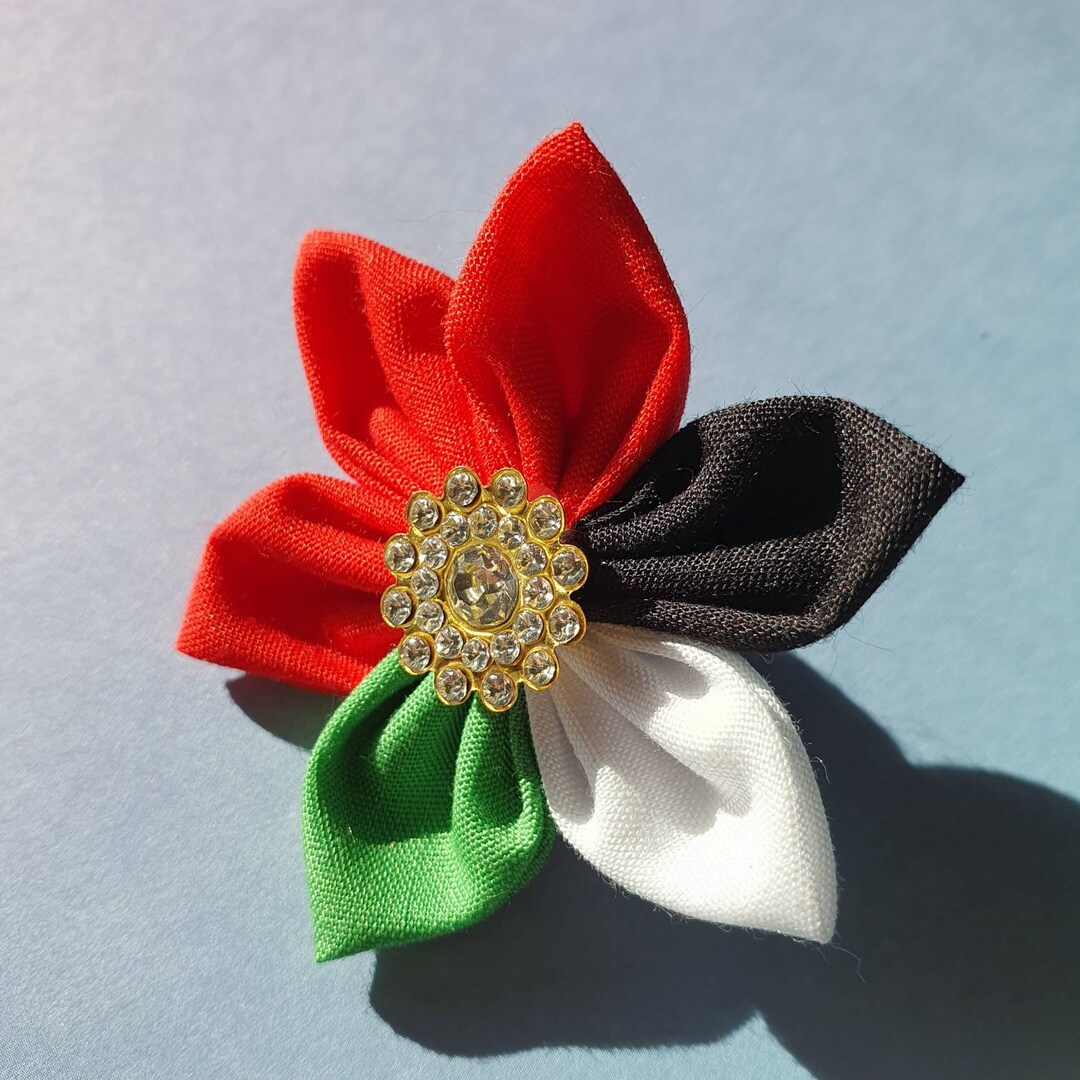 Palestine Fabric Flower Pin Badge Brooch With Rhinestones. Palestinian ...