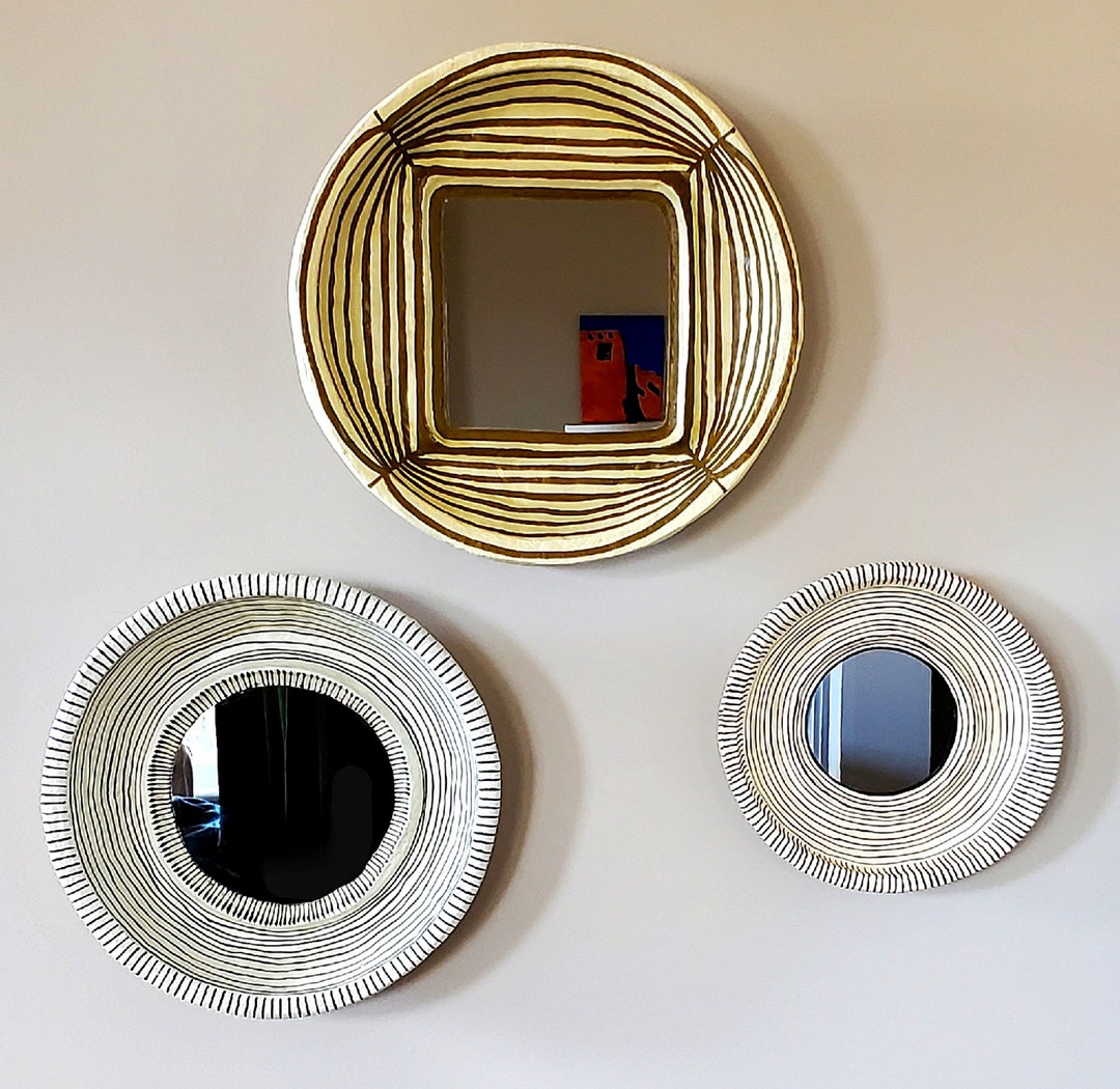 Reclaimed Rustic Tribal Primitive Paper Mache Mirror Set of Three - Etsy