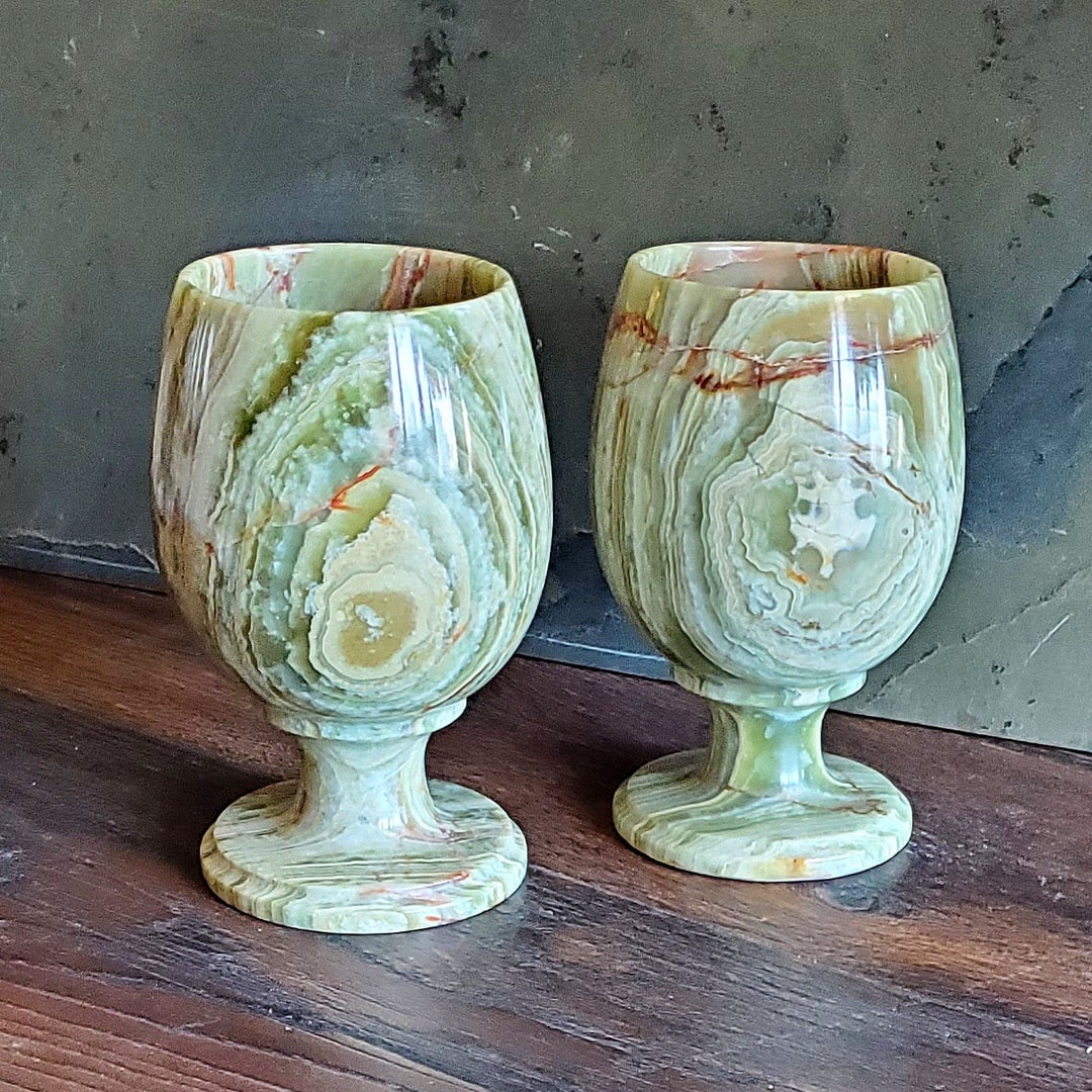 Set Of Two Banded Onyx Wine Glasses Great T Etsy