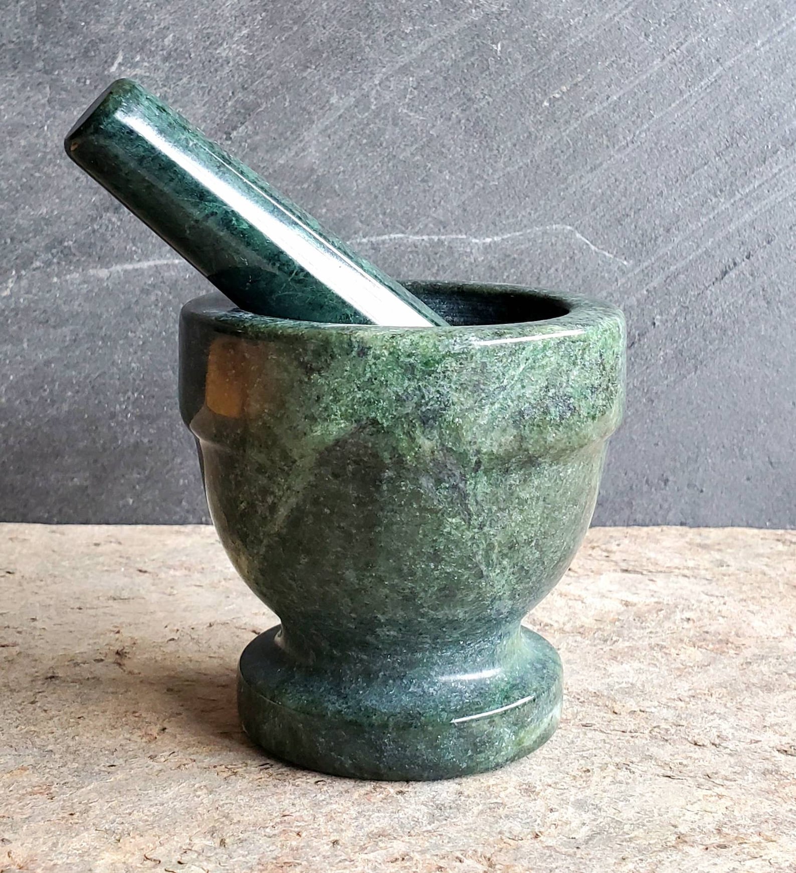Choose Large or Small Green Marble Solid Stone Mortar & - Etsy
