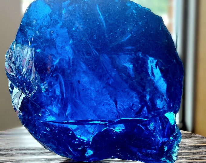 LARGE Deep Blue Slag Glass Boulder Raw Glass Glass Sculpture Over 8 Lbs ...